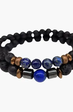 HUMANIST BEAUTY Crystal Lava Beaded Bracelet Set - Lapis Lazuli
