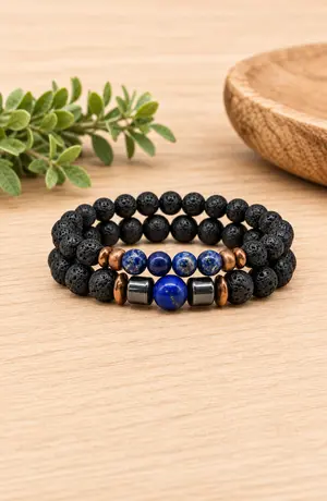 HUMANIST BEAUTY Crystal Lava Beaded Bracelet Set - Lapis Lazuli