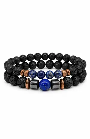 HUMANIST BEAUTY Crystal Lava Beaded Bracelet Set - Lapis Lazuli