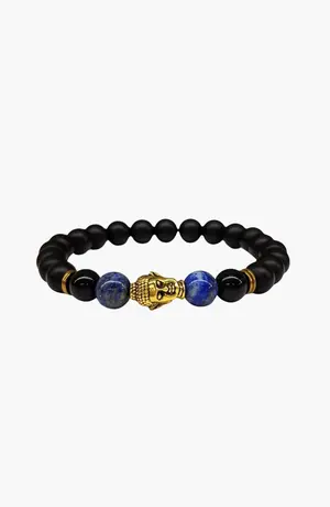HUMANIST BEAUTY Beaded Buddha Obsidian Bracelet - Green Aventurine/gold Tone
