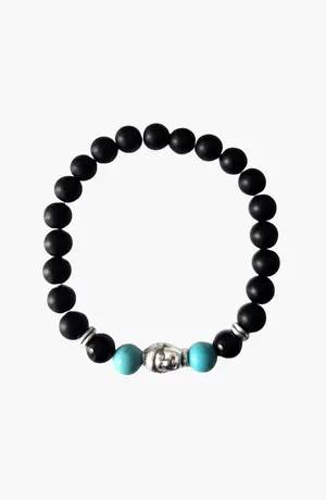 HUMANIST BEAUTY Beaded Buddha Obsidian Bracelet - Selenite/silver Tone