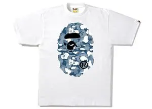 A BATHING APE Stripe Abc Camo Big Ape Head Tee Shirt White/navy Blue