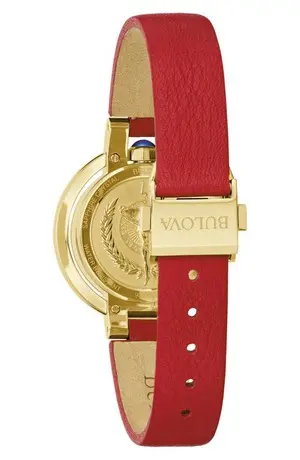 Bulova Rubaiyat Synthetic Fire Opal Leather Strap Watch - Red