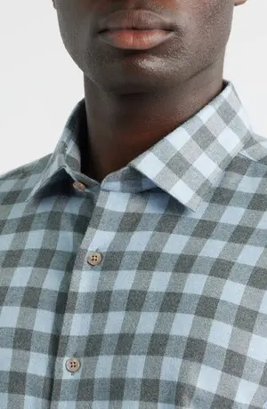 Scott Barber Canclini Regular Fit Check Cotton Mélange Flannel Button-up Shirt - Sky