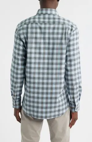 Scott Barber Canclini Regular Fit Check Cotton Mélange Flannel Button-up Shirt - Sky