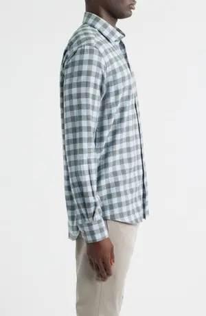 Scott Barber Canclini Regular Fit Check Cotton Mélange Flannel Button-up Shirt - Sky