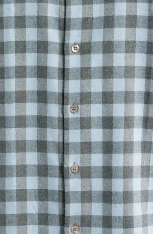 Scott Barber Canclini Regular Fit Check Cotton Mélange Flannel Button-up Shirt - Sky