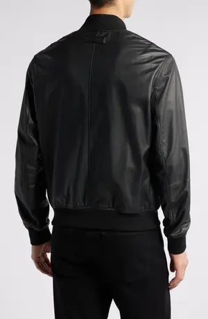 Emporio Armani Leather Bomber Jacket - Solid Black