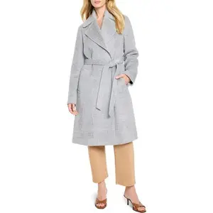 NIC+ZOE Wool Blend Belted Wrap Coat - Light Grey