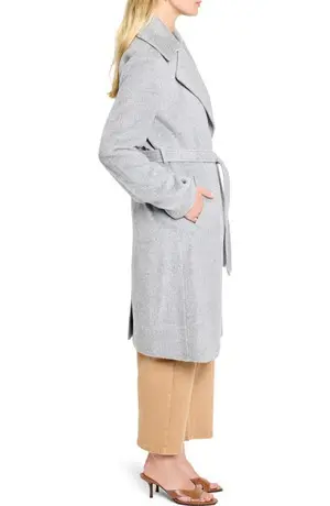 NIC+ZOE Wool Blend Belted Wrap Coat - Light Grey