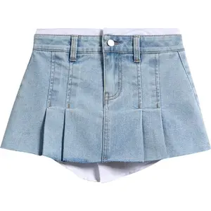 LOVE, FIRE Pleated Denim Skort
