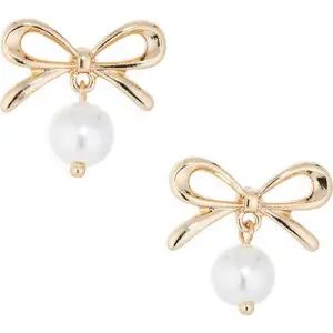 Bp. Bow Faux Pearl Drop Earrings - Ivory- Gold