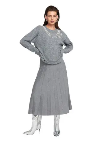 ELLE COLLECTION Embellished Pullover Sweater - Grey