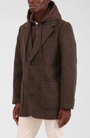 Bagatelle Wool Blend Blazer With Quilted Hooded Bib - Brindle