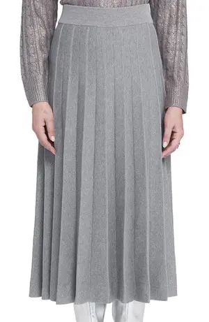ELLE COLLECTION Pleated Sweater Knit Midi Skirt - Grey