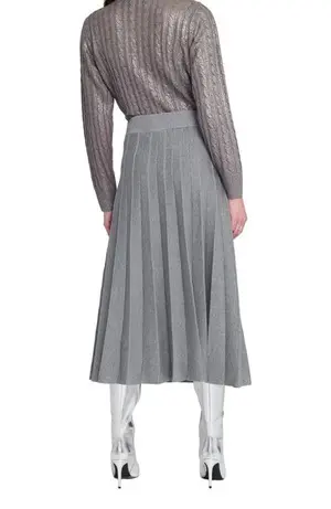 ELLE COLLECTION Pleated Sweater Knit Midi Skirt - Grey