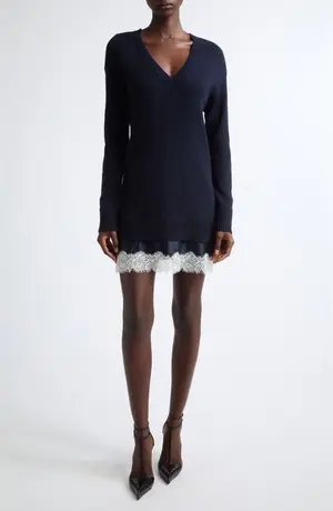 Cinq À Sept Simona Lace Trim Sweater Dress - Navy/navy