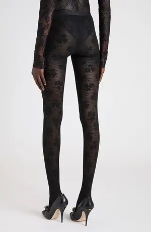 Valentino Garavani Sheer Floral Lace Tights - Black
