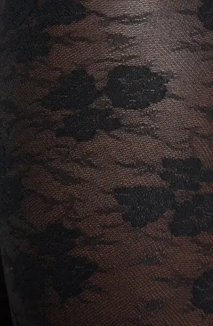 Valentino Garavani Sheer Floral Lace Tights - Black