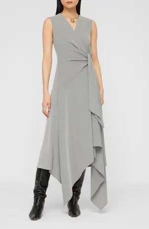 Lafayette 148 New York Houndstooth Jacquard Handkerchief Midi Dress - Black Multi