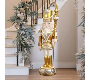 LUXEN HOME Luxenhome 4ft Lighted Silver And Gold Nutcracke R With Scepter - One-color