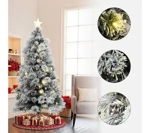 LUXEN HOME Luxenhome 6ft Lighted Fiber Optic Xmas Tree W/ Star Top - One-color