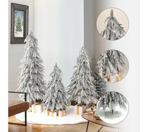 LUXEN HOME Luxenhome Artifical Snow-flocked Cedar Christma S Trees Set - One-color