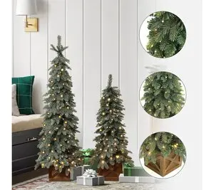 LUXEN HOME Luxenhome Lighted Downswept Branches Potted Chr Istmas Tree Set - One-color