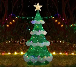 GLITZHOME 74'h Led Lighted Outdoor 3d Mesh Chri Stmas Tree - One-color