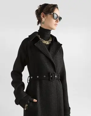 Dolce & Gabbana Tweed Double-breasted Trench Coat - Black