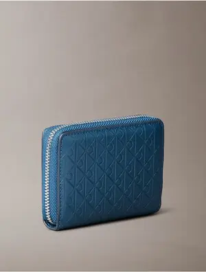 Calvin Klein Embossed Allover Monogram Zip Coin Pouch - Moonlit Ocean