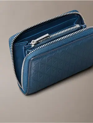 Calvin Klein Embossed Allover Monogram Zip Coin Pouch - Moonlit Ocean