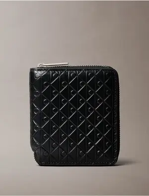 Calvin Klein Embossed Emblem Logo Zip Wallet - Black