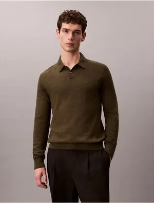 Calvin Klein Extra Fine Merino Blend Polo Sweater Dusty Olive