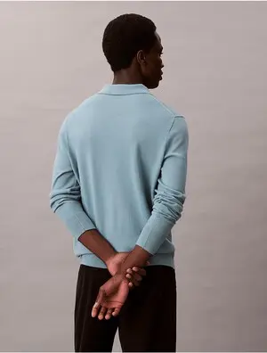Calvin Klein Extra Fine Merino Blend Polo Sweater - Smoke Blue