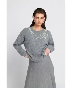 ELLE COLLECTION Embellished Pullover Sweater