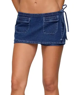 EDIKTED Giselle Wrap Denim Mini Skort