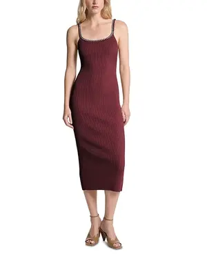 Michael Kors Chain Trim U Neck Ribbed Dress