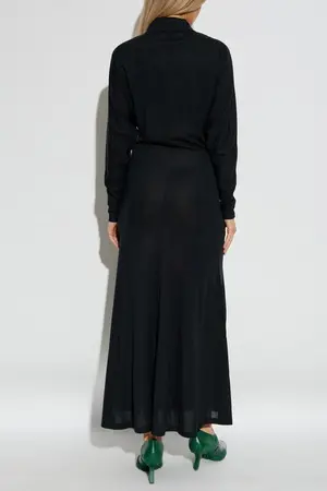 Lacoste Silk Maxi Dress With Logo Patch
