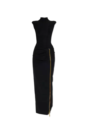Balmain Long Dress With Decorative Zipper - Black