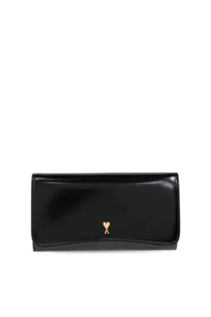 Ami Leather Wallet With Logo - Black