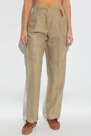 FORTE_FORTE Herringbone Pattern Straight Trousers