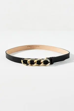 Streets Ahead Chain Detail Leather Belt - Black