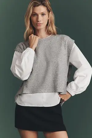 Maeve Long-sleeve Twofer Sweater Vest