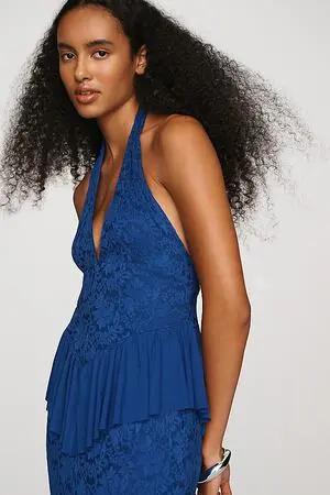 AFRM Halter Ruffle Maxi Dress - Lapis