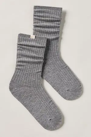 LYREBIRD Ribbed Wool Blend Crew Socks - Grey