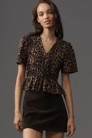 Rails Portia Short-sleeve V-neck Blouse - Leopard