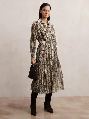 REISS Annika Snake-print Pleated Midi Dress