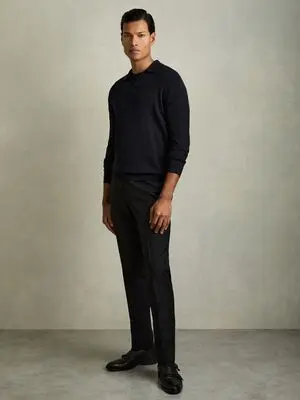 REISS Milburn Wool Open Collar Polo Shirt