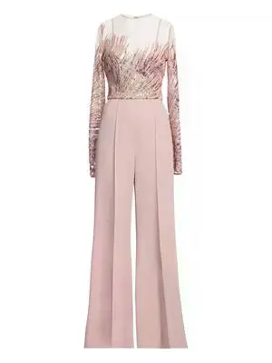 Elie Saab Sequin-embellished Tulle Embroidered Jumpsuit - Pink